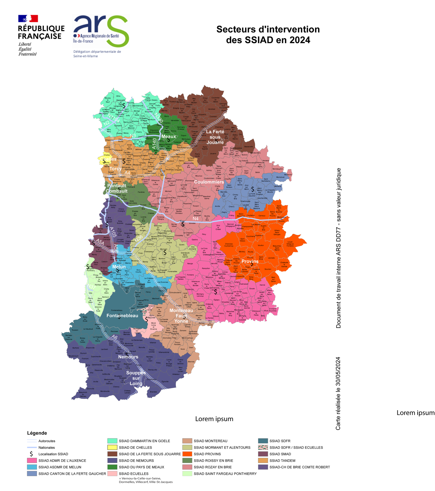 Carte des secteurs d'intervention des SSIAD en Seine-et-Marne